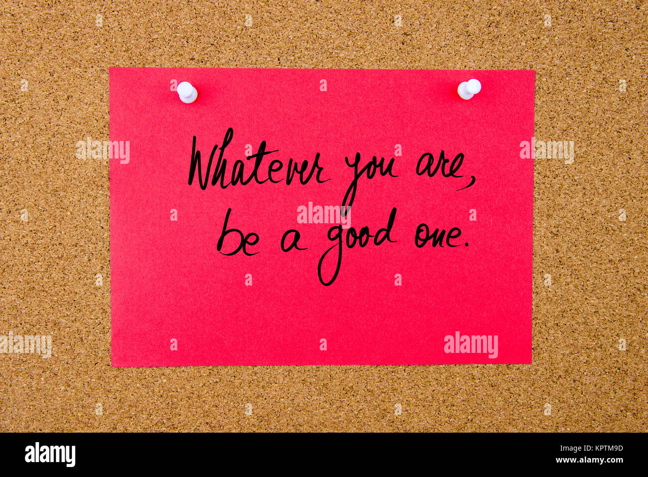 Red paper note with handwritten text on cork board Stock Photo - Alamy