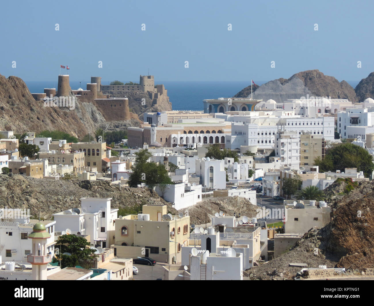 the old town of muscat with al jalali fort in oman Stock Photo - Alamy