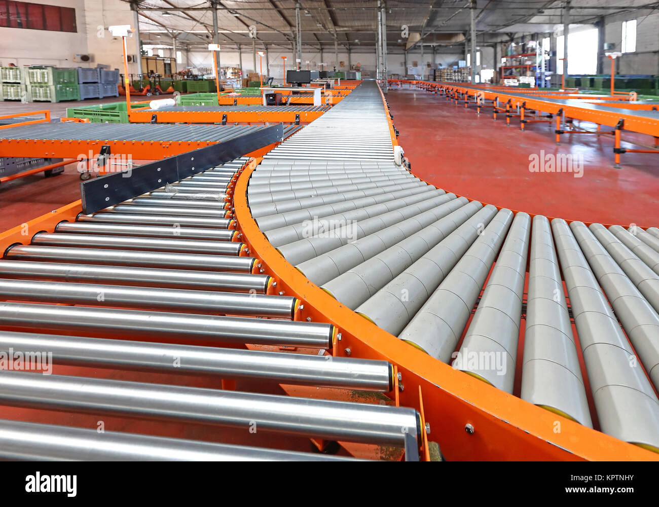 Conveyor Roller Sorting System in Distribution Warehouse Stock Photo ...
