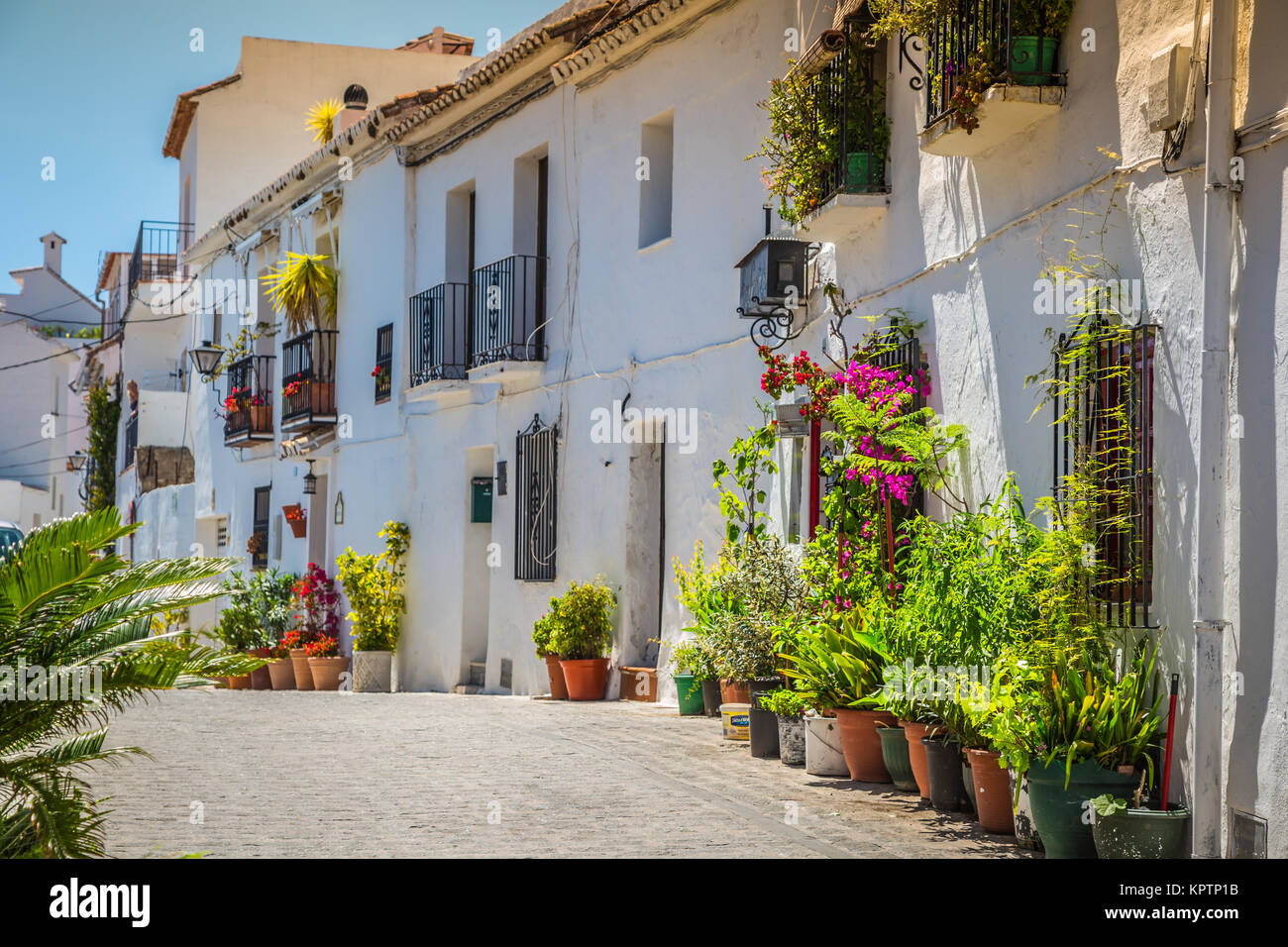 Street with flowers in the Mijas town, Spain Stock Photo - Alamy