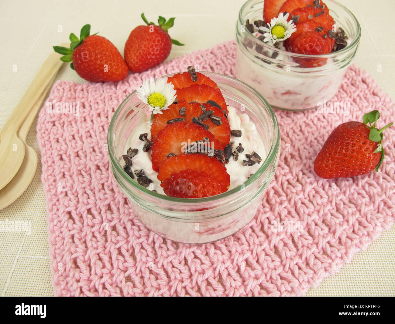 Strawberry quark with cocoa nibs Stock Photo - Alamy