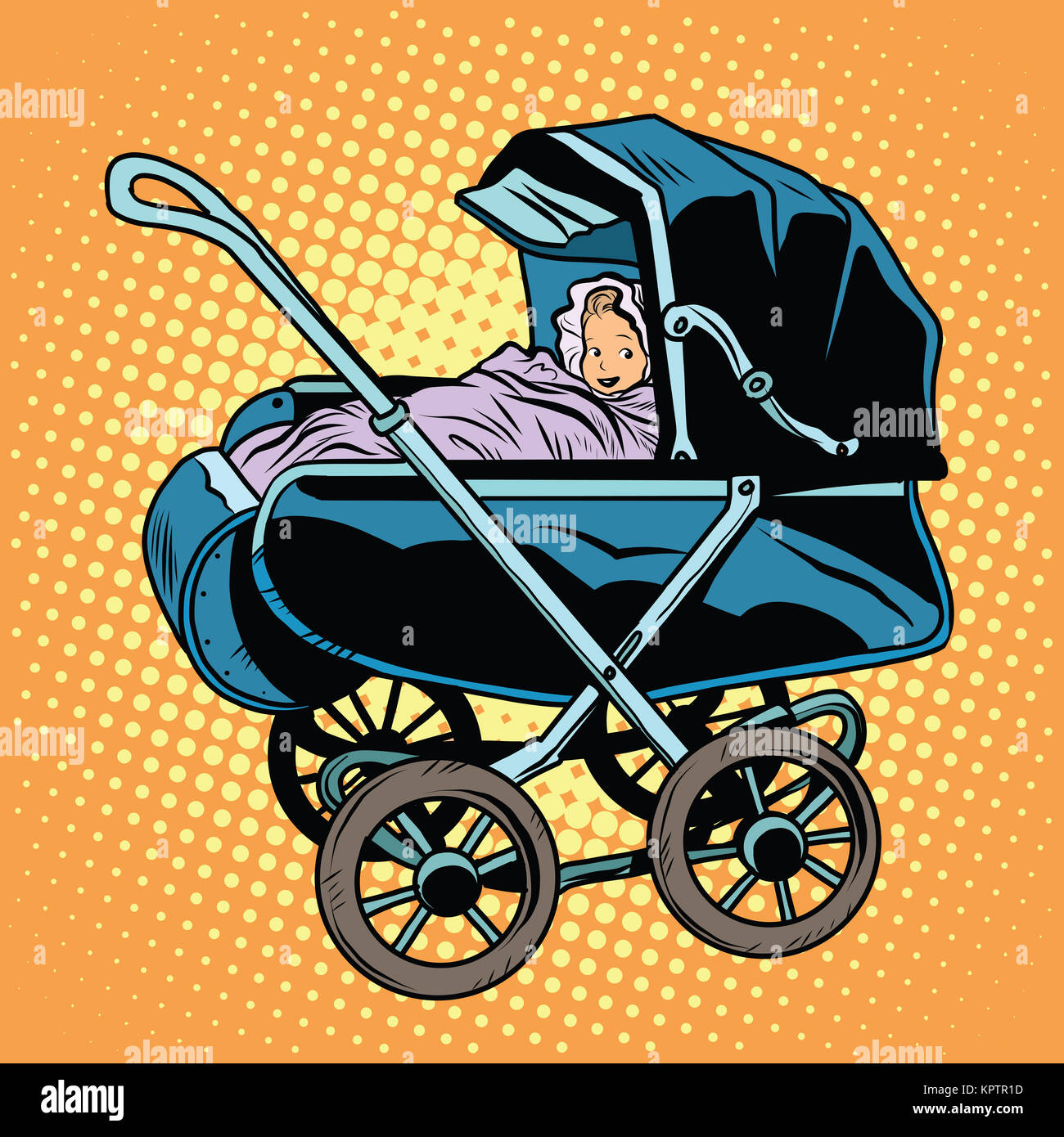 baby nursery retro stroller pop art retro style. transport for children ...