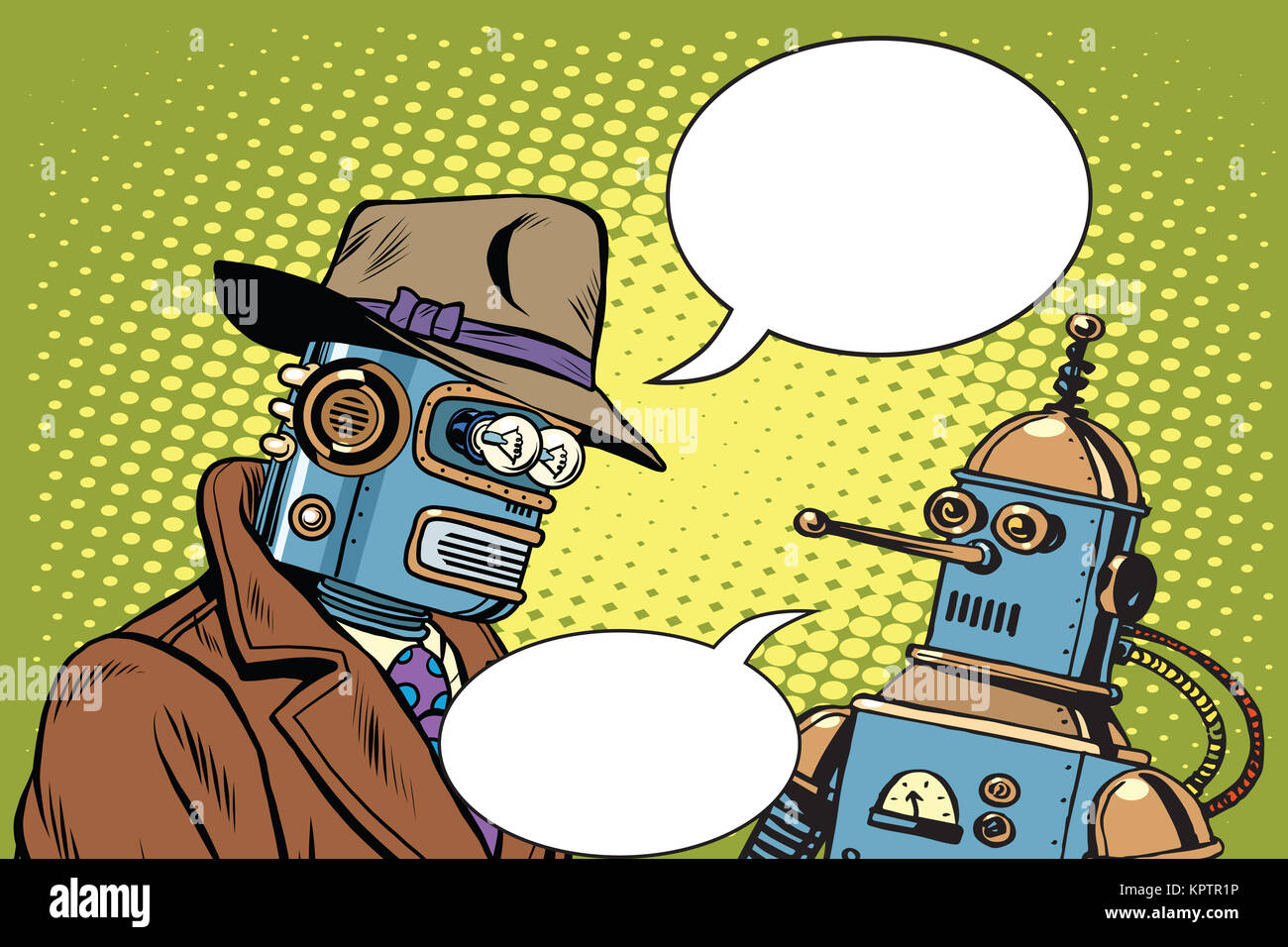 Dad and son robots pop art retro style. Artificial intelligence ...