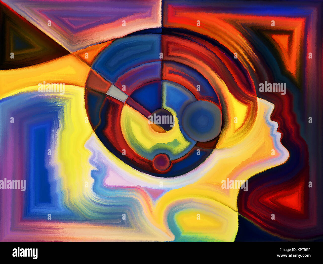 Thinking Divided series. Design composed of human profiles and stained ...