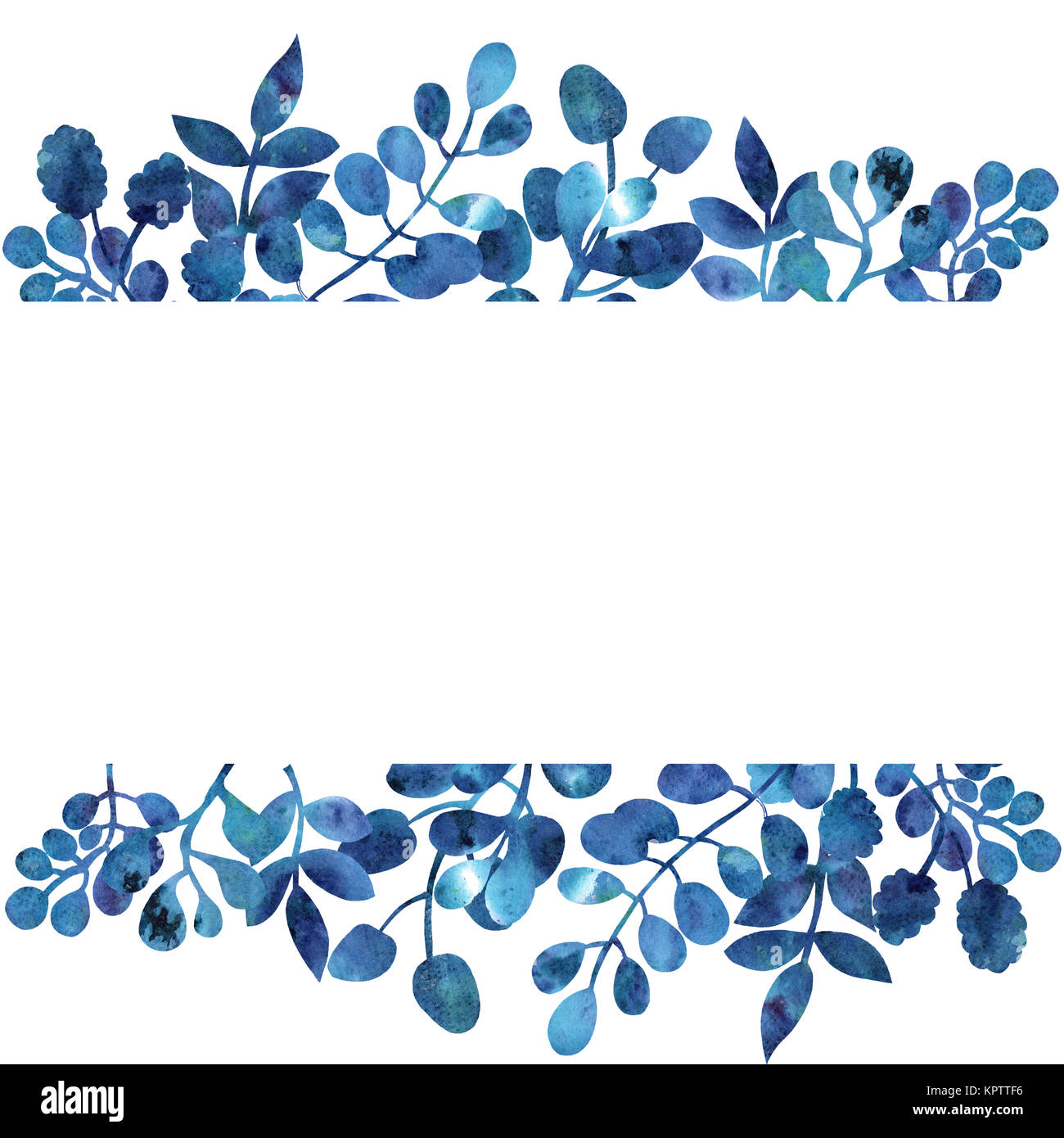 Hand drawing watercolor retro blue leaves ornament Stock Photo - Alamy