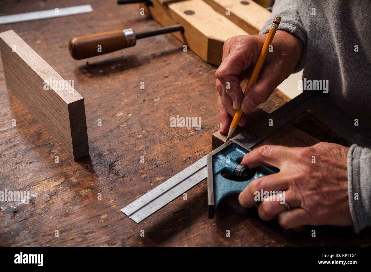 Measuring wood for fine furniture Stock Photo - Alamy
