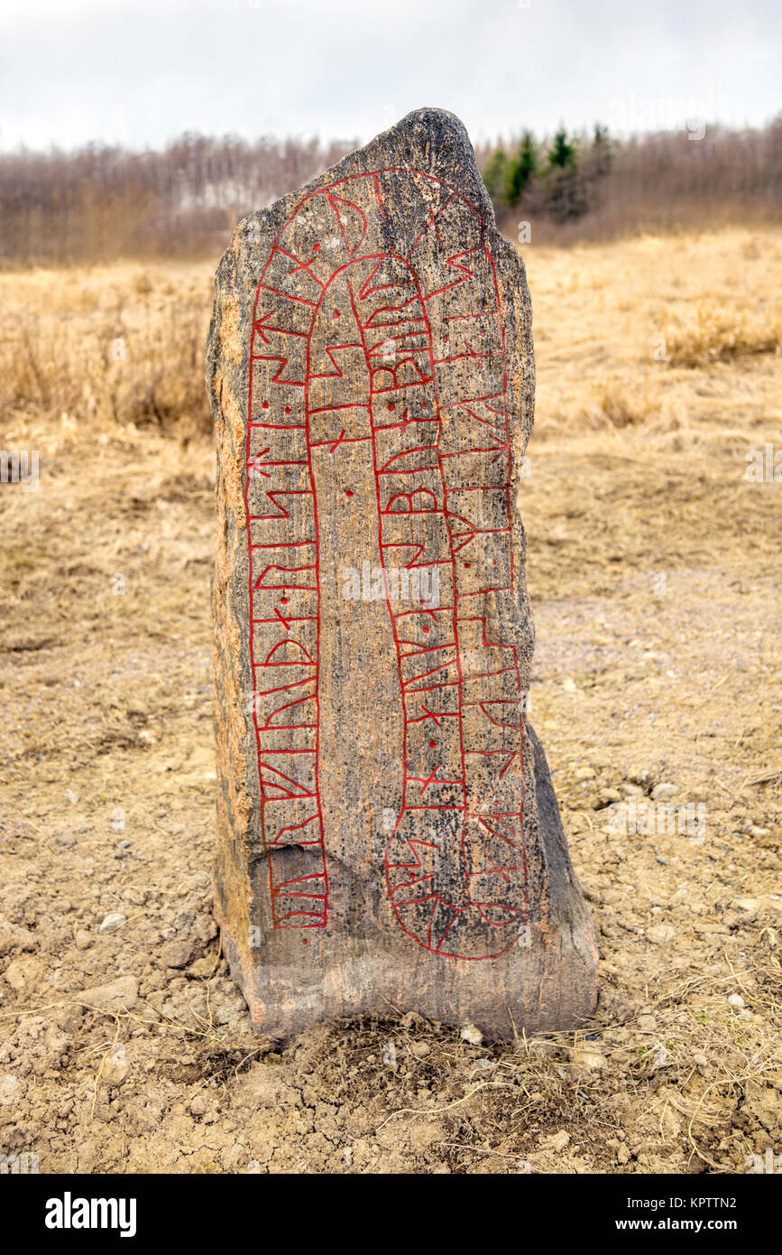 Runestone in a field Stock Photo - Alamy