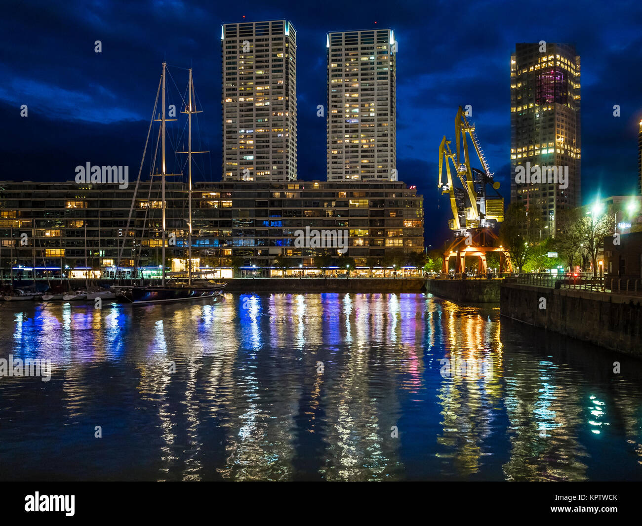 High-rise buildings at the South Dock, twilight, Puerto Madero district ...