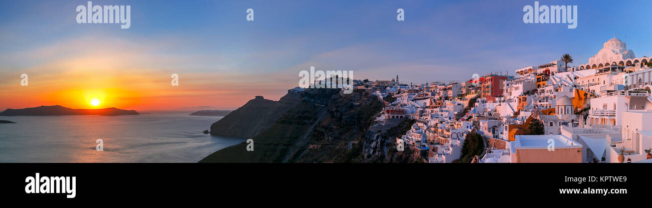 Panorama of Fira at sunset, Santorini, Greece Stock Photo - Alamy