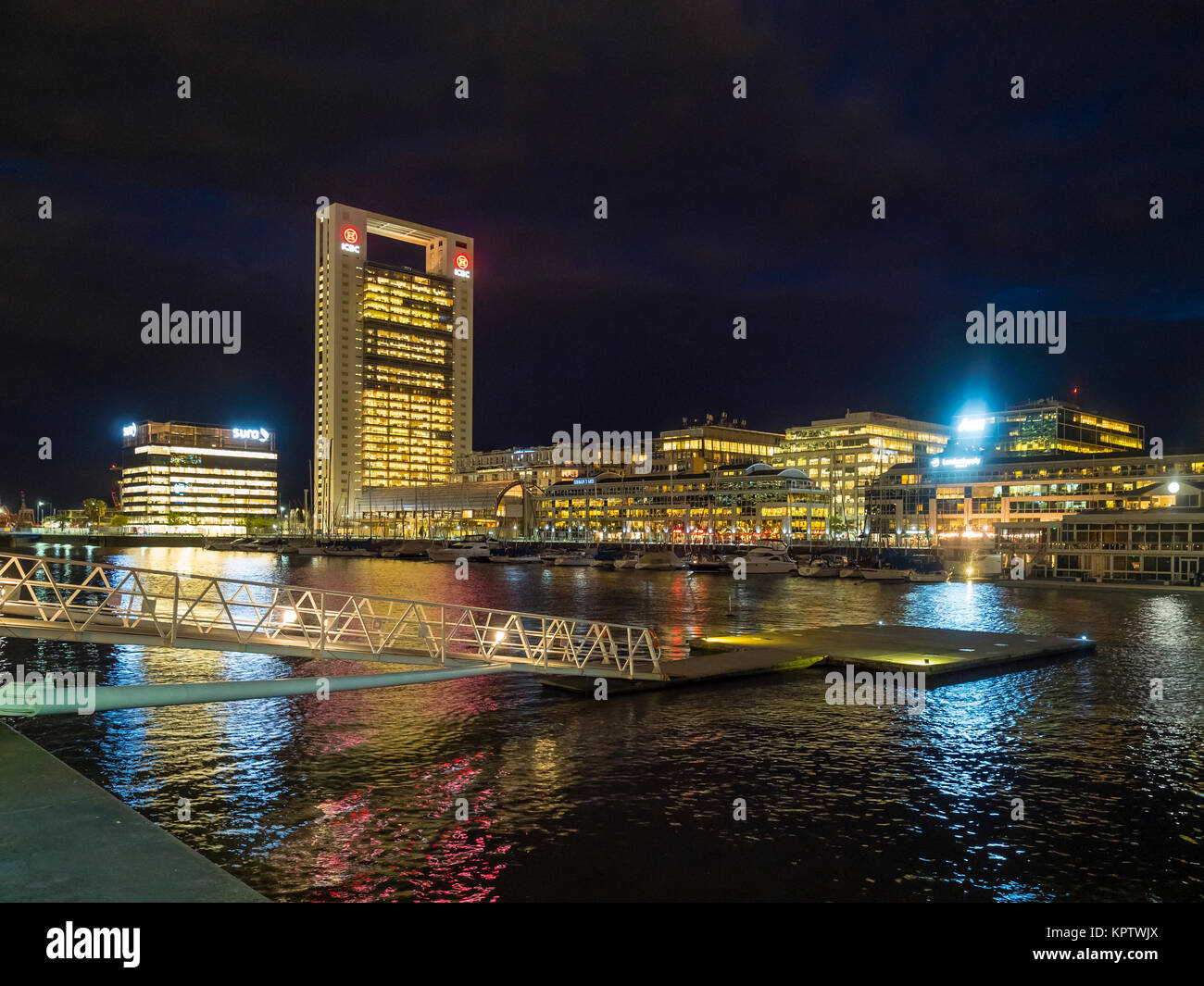 High-rise buildings at the South Dock by night, Puerto Madero district ...