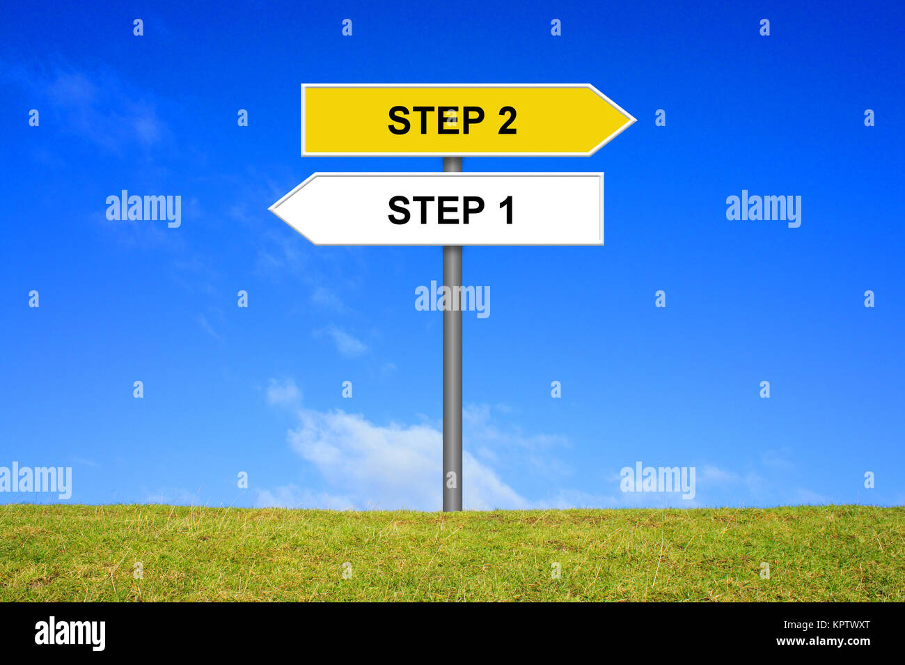 sign signpost step one step two Stock Photo - Alamy