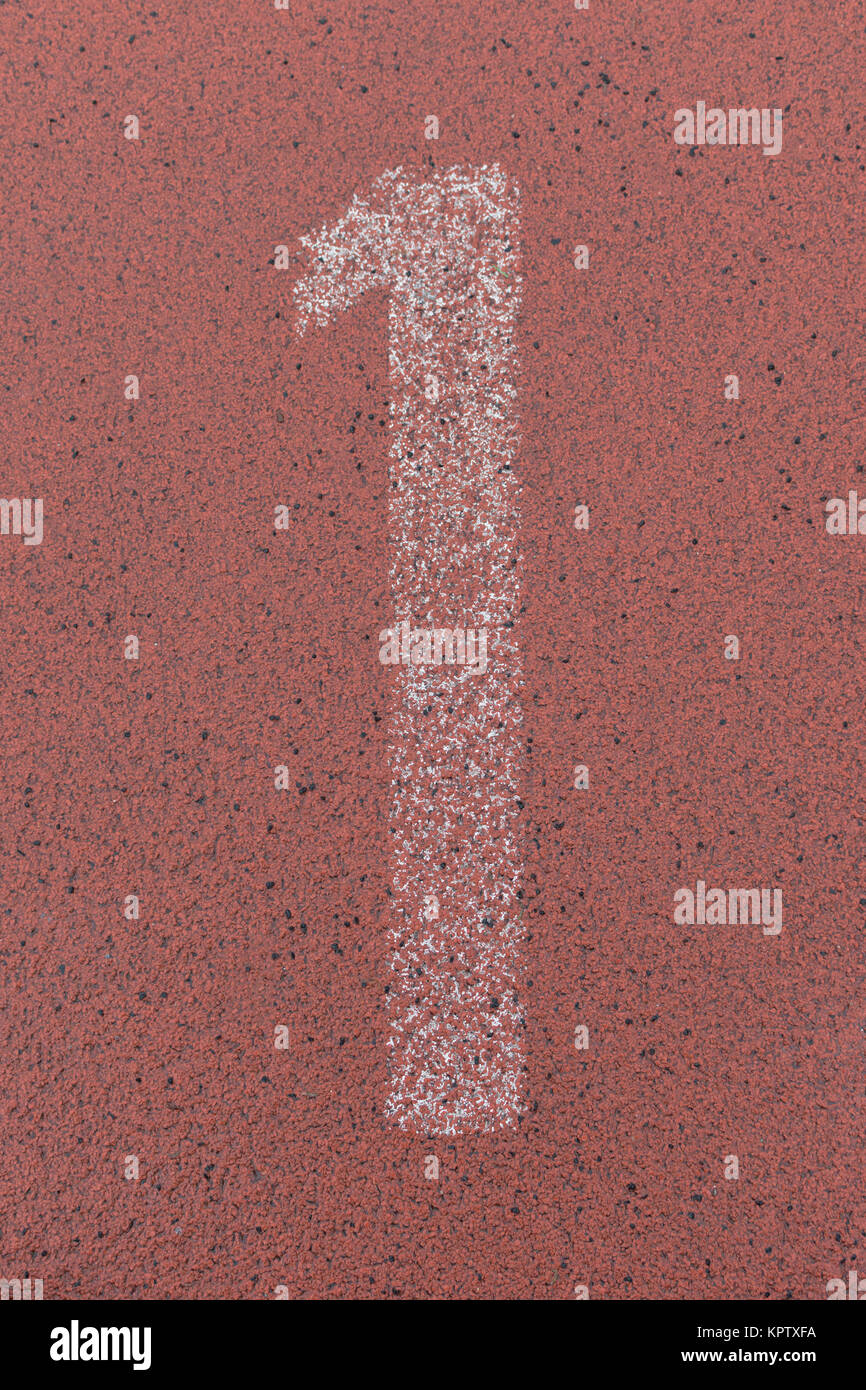 Large white track number on red running track, series of 1 to 7 Stock ...