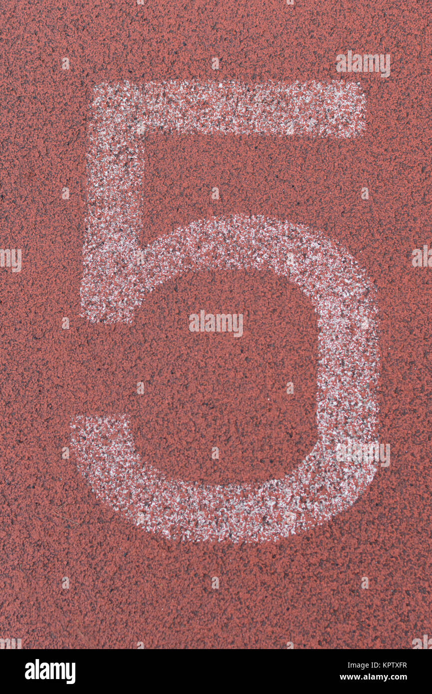 Large white track number on red running track, series of 1 to 7 Stock ...