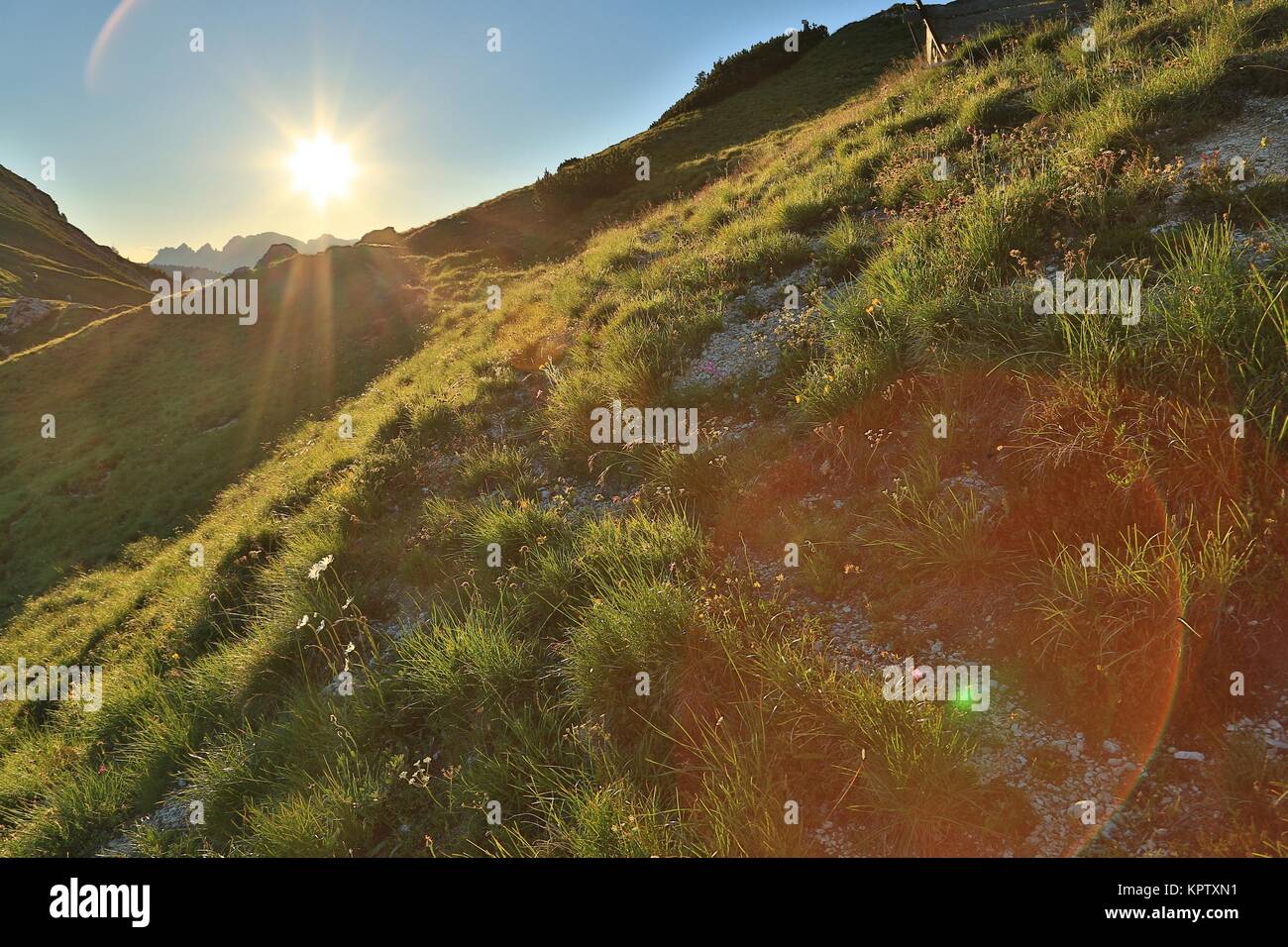 Alpine Sunset Falre Stock Photo - Alamy