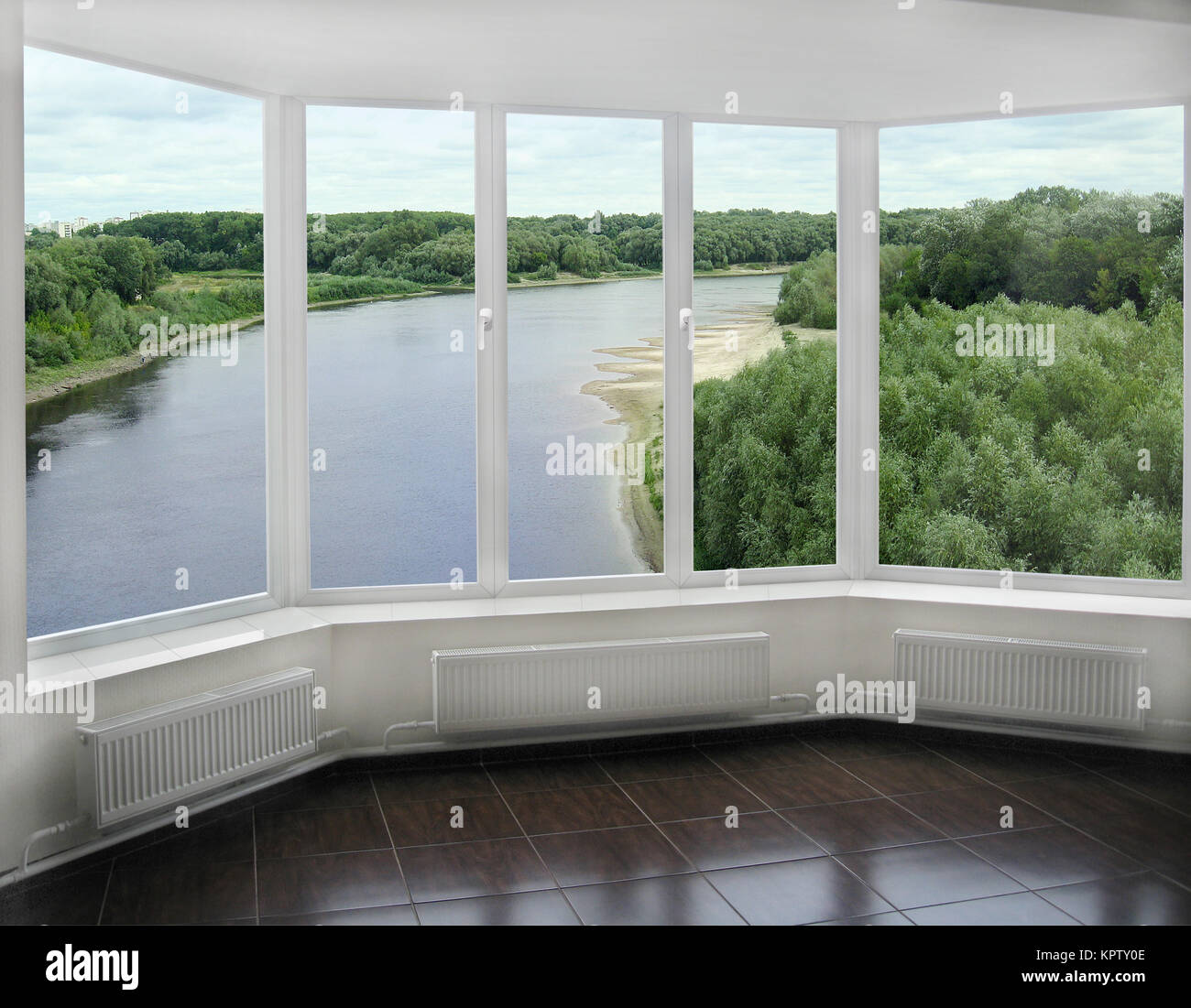 window overlooking the beautiful river landscape Stock Photo - Alamy