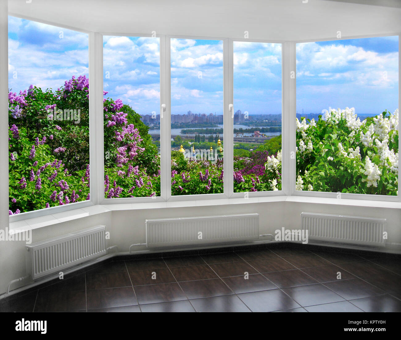 window with a view of Kyiv in spring Stock Photo - Alamy