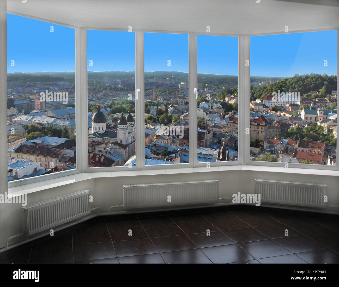 modern window with view of Lviv from above Stock Photo - Alamy