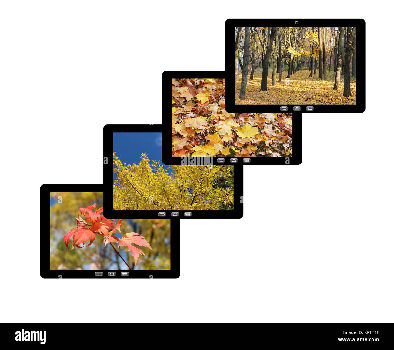 four tablet computers with images of Autumn Stock Photo - Alamy