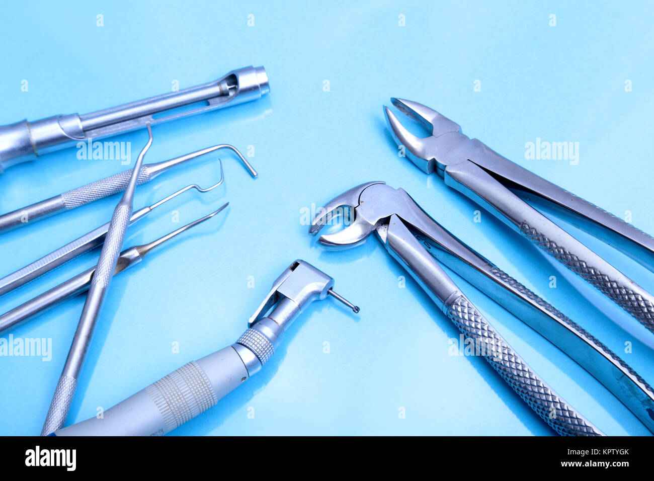 Set of metal medical equipment tools for teeth dental care Stock Photo ...