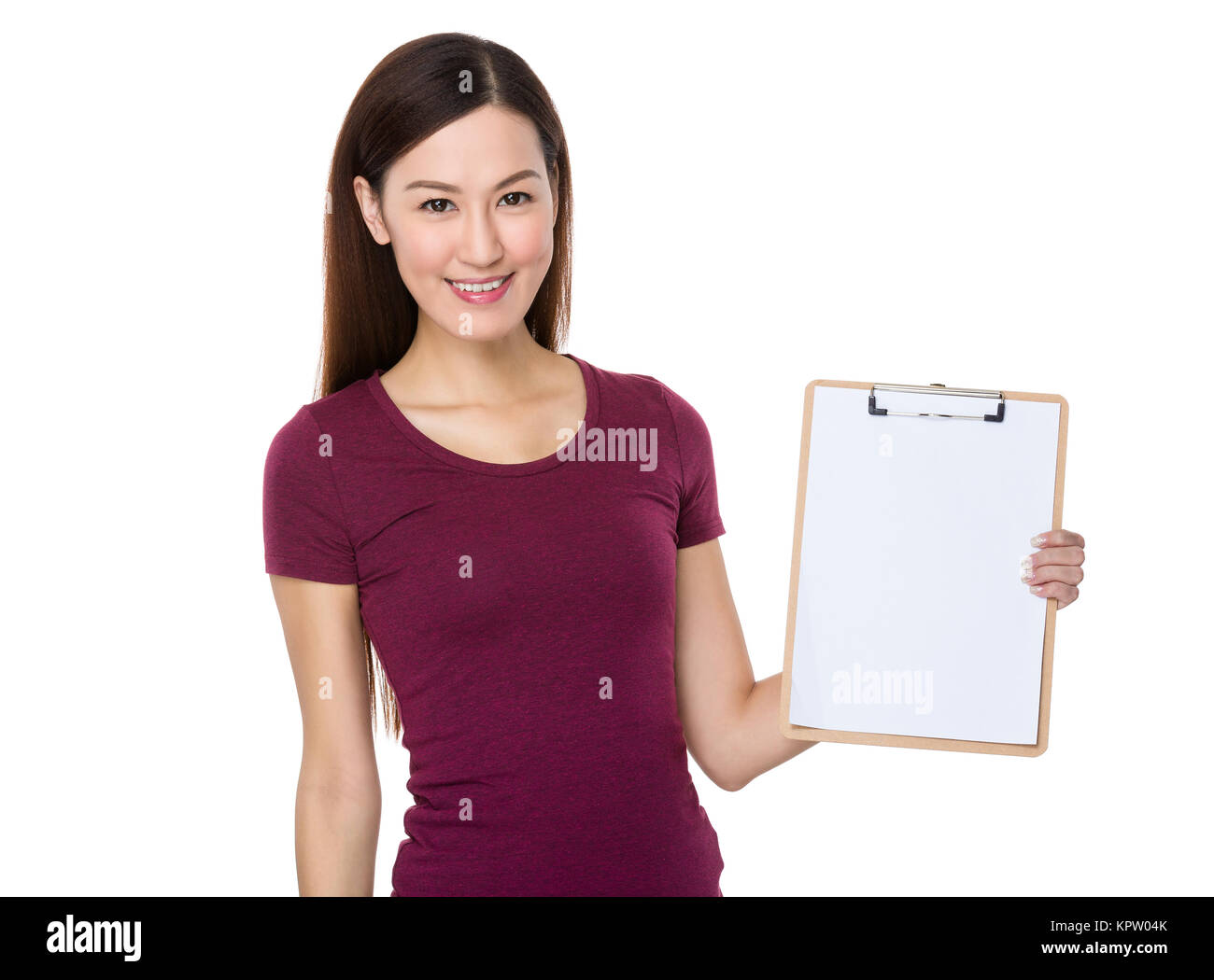 Woman show with the clipboard Stock Photo - Alamy