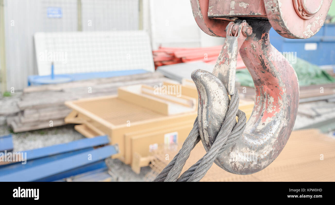 Crane hook with steel cable Stock Photo - Alamy