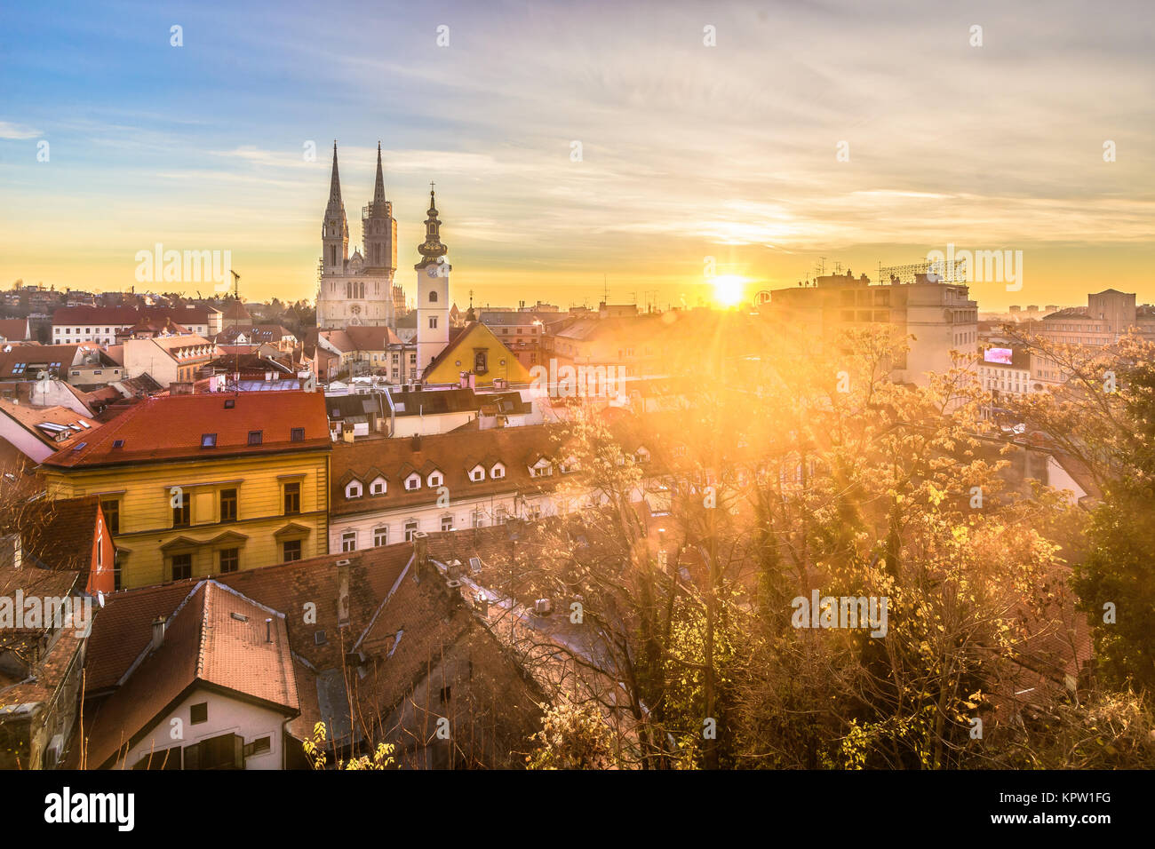 Aerial view at famous landmarks in Zagreb town, famous capital city of ...