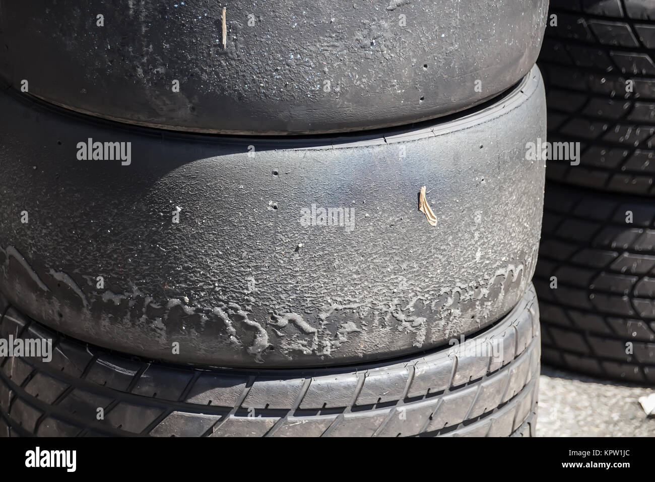 Stack of used race slicks and good looking raintires. The sllicks are ...