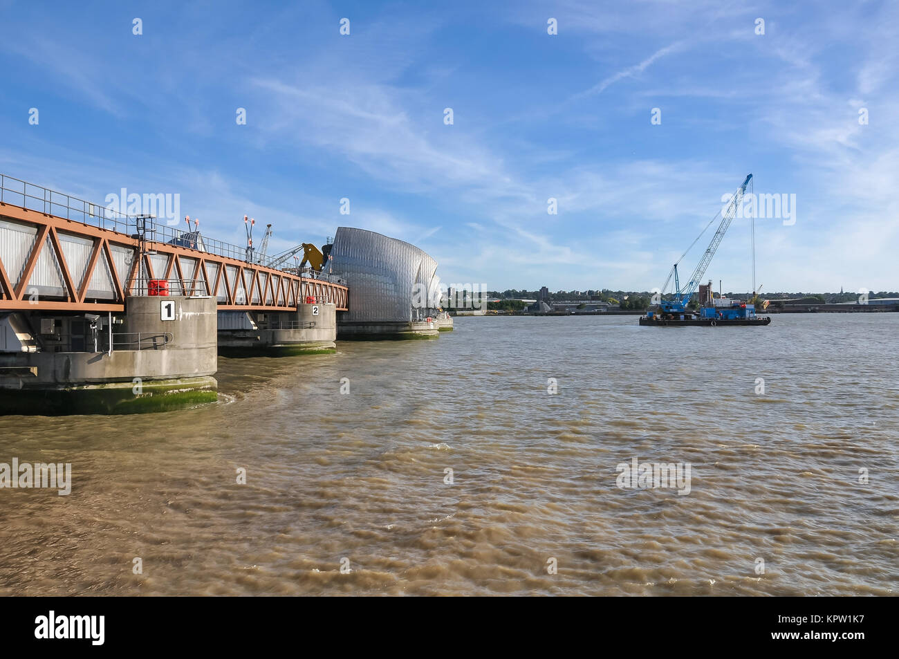 The Thames Barrier - close up of movable flood barrier in eastern ...