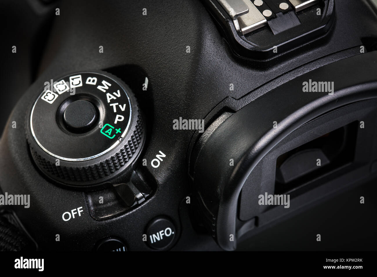 Professional modern DSLR camera - detail of the top LCD with settings ...