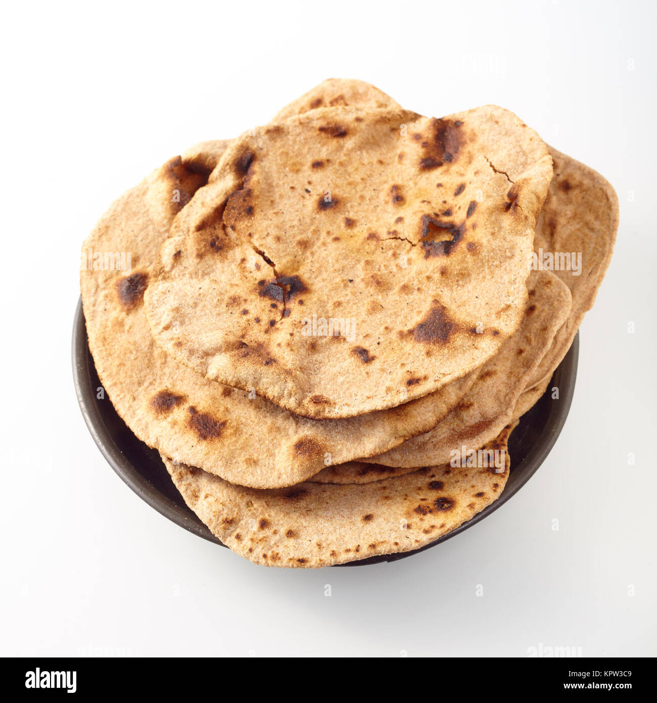 Close up of indian wheat flour flat chapati bread toasted on top and ...