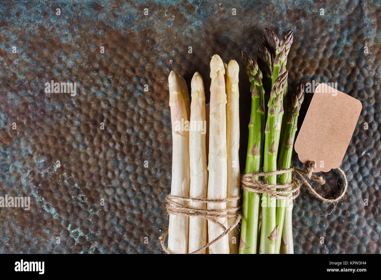 High Angle Still Life View of White and Green Asparagus Stalks Bound ...