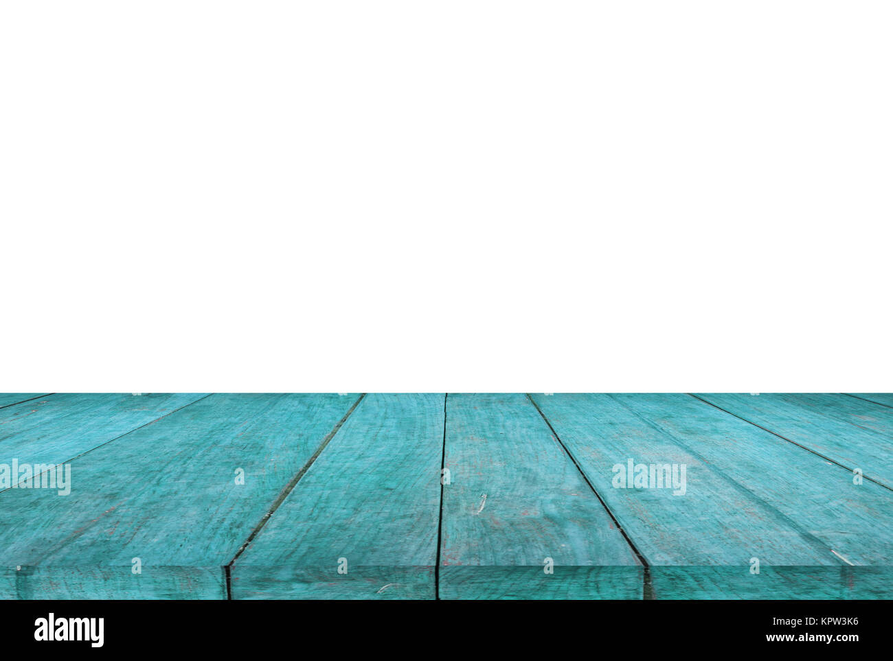 Blue wood table top on white background Stock Photo - Alamy