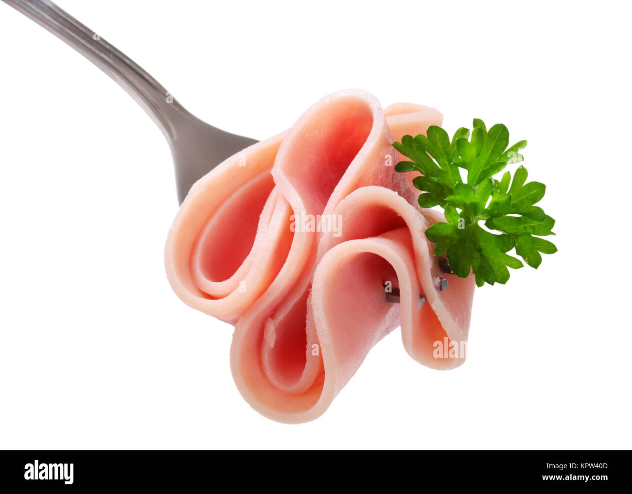 slices of ham on a fork Stock Photo - Alamy