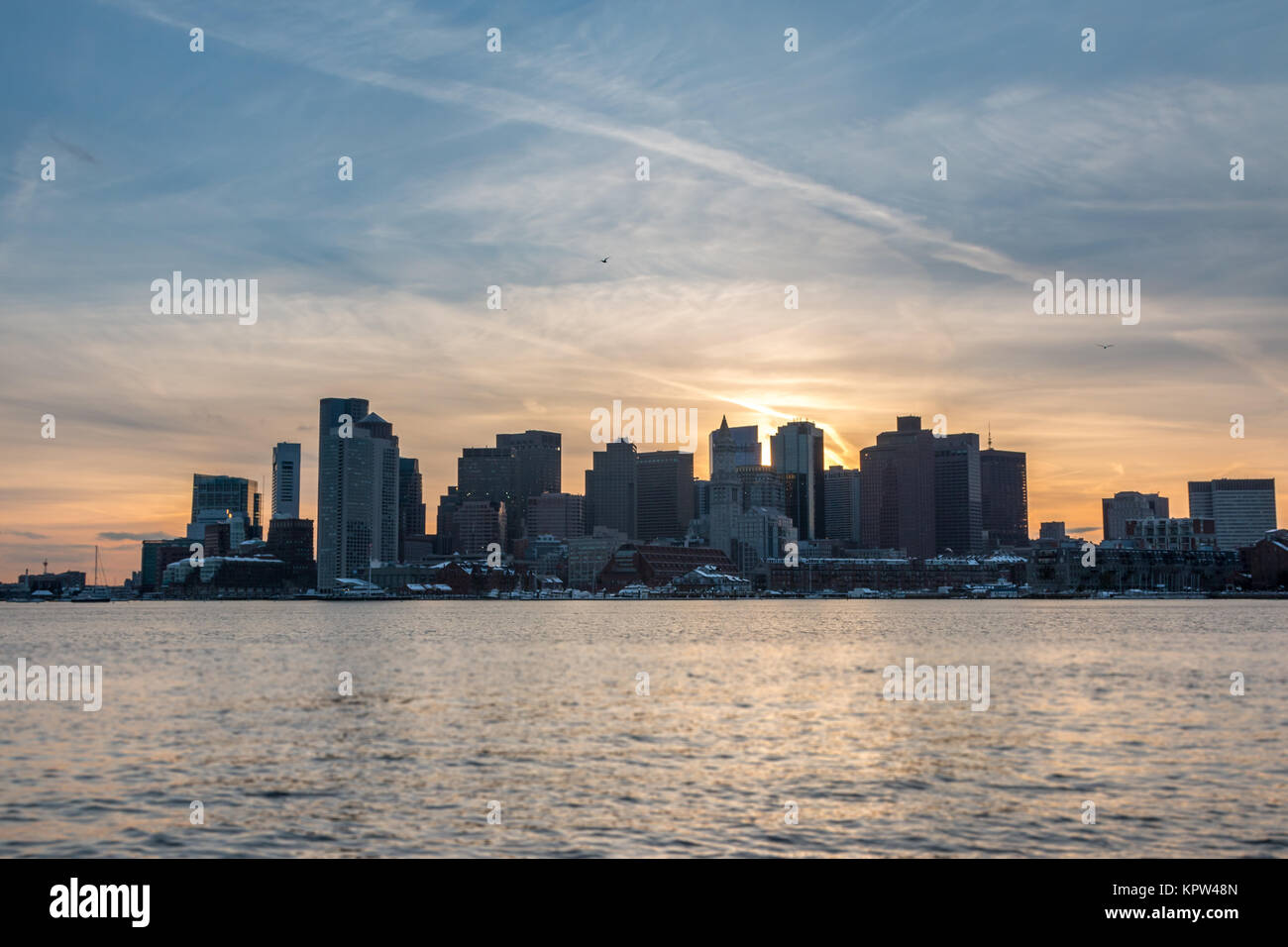 Downtown Boston Skyline at Sunset in Winter Stock Photo - Alamy
