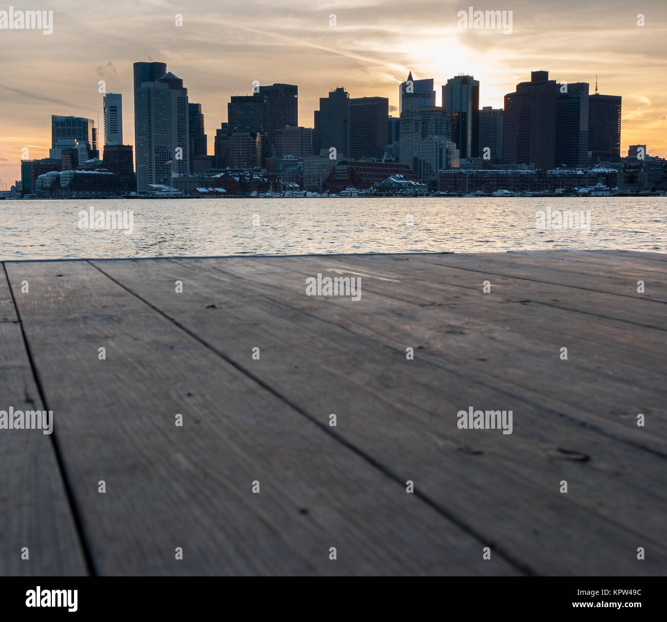 Low Angle View of Downtown Boston from Wooden Platform Stock Photo - Alamy