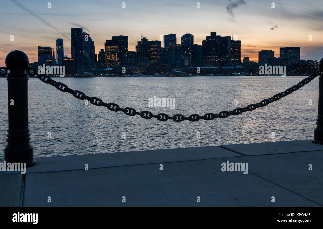 Boston Skyline Through Large Chains Stock Photo - Alamy