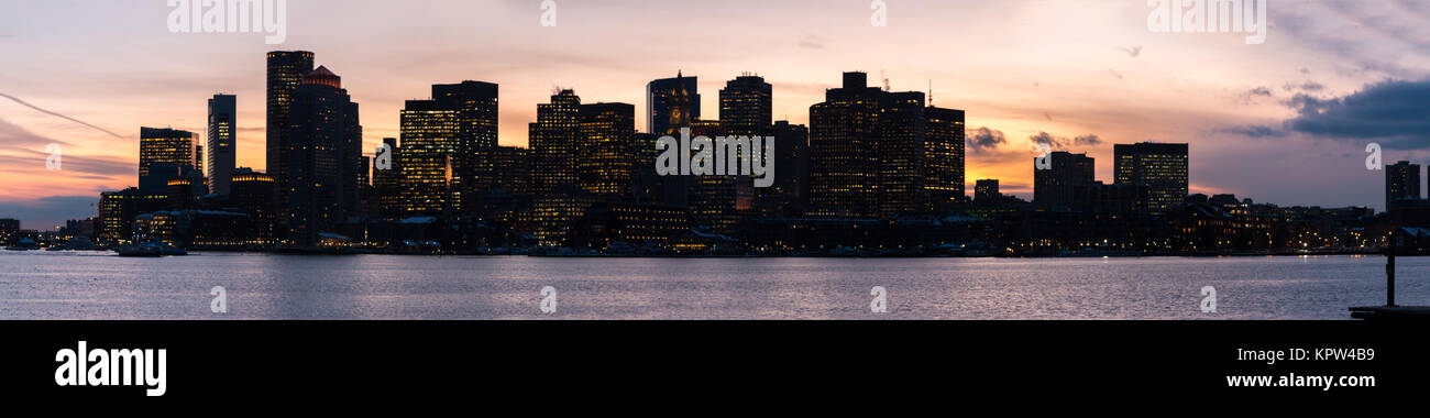 Panoramic View of the Downtown Boston Skyline During a Colorful Sunset ...
