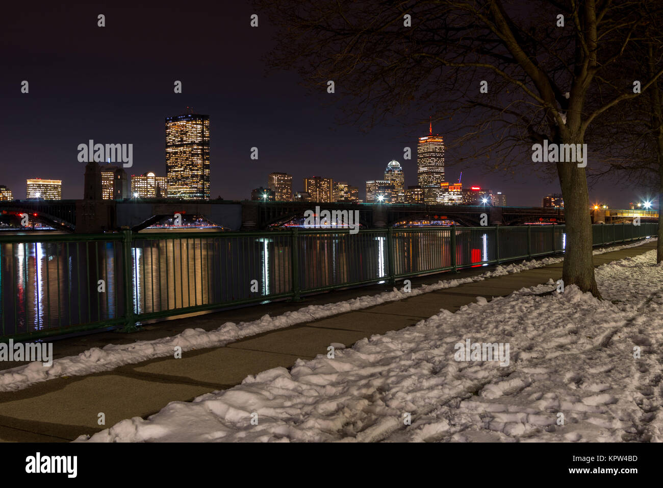 Downtown Boston at Night from Walkway Stock Photo - Alamy