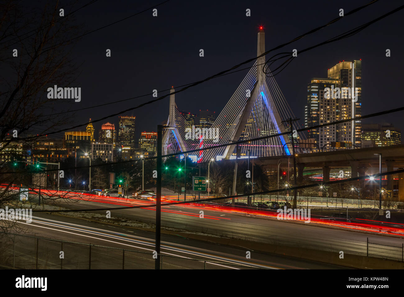 High View Point of Hill Memorial Bridge in Downtown Boston Stock Photo ...