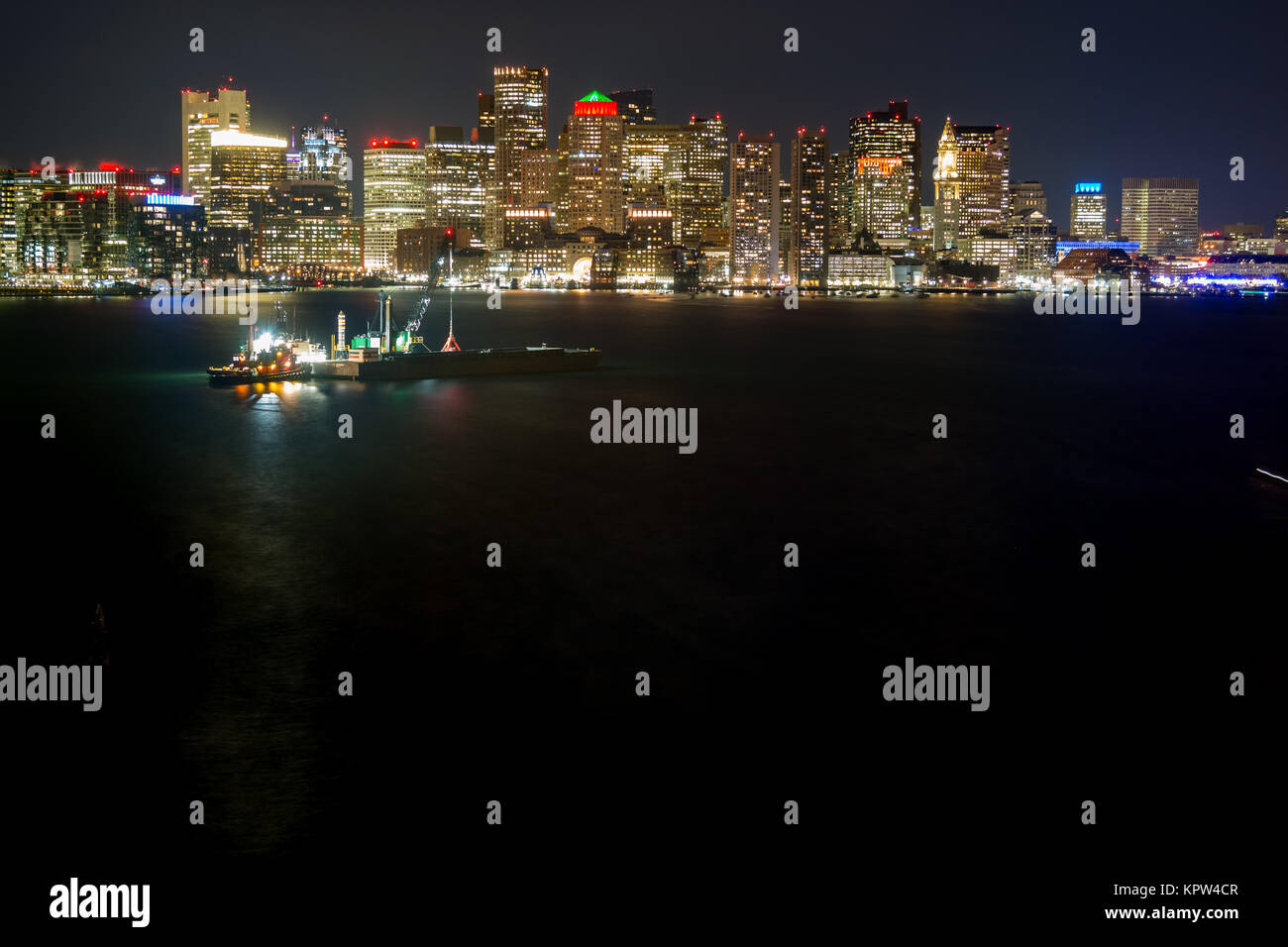 Colorful Boston Skyline at Night Stock Photo - Alamy