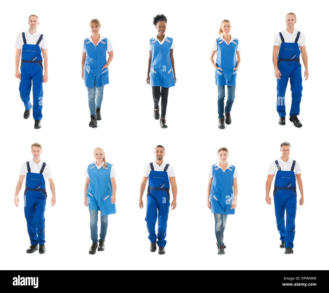 Janitors Walking Over White Background Stock Photo - Alamy
