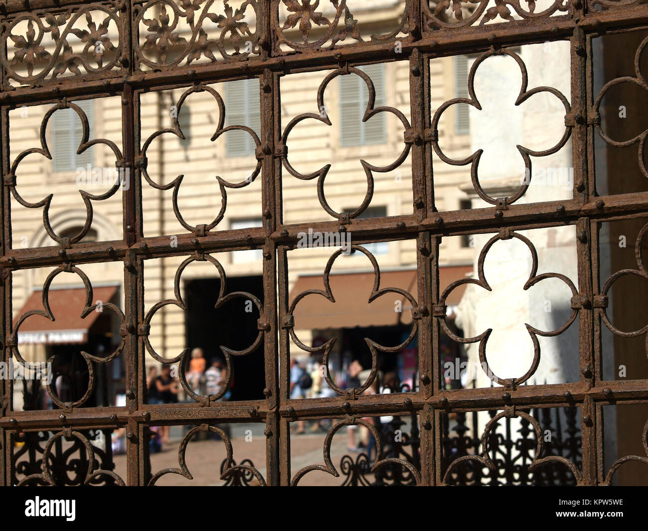 Siena - decorative grating on Piazza del Campo Stock Photo - Alamy