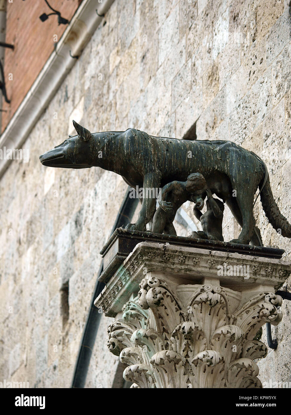 Siena - the town's emblem; a she-wolf suckling the infants Romulus and ...