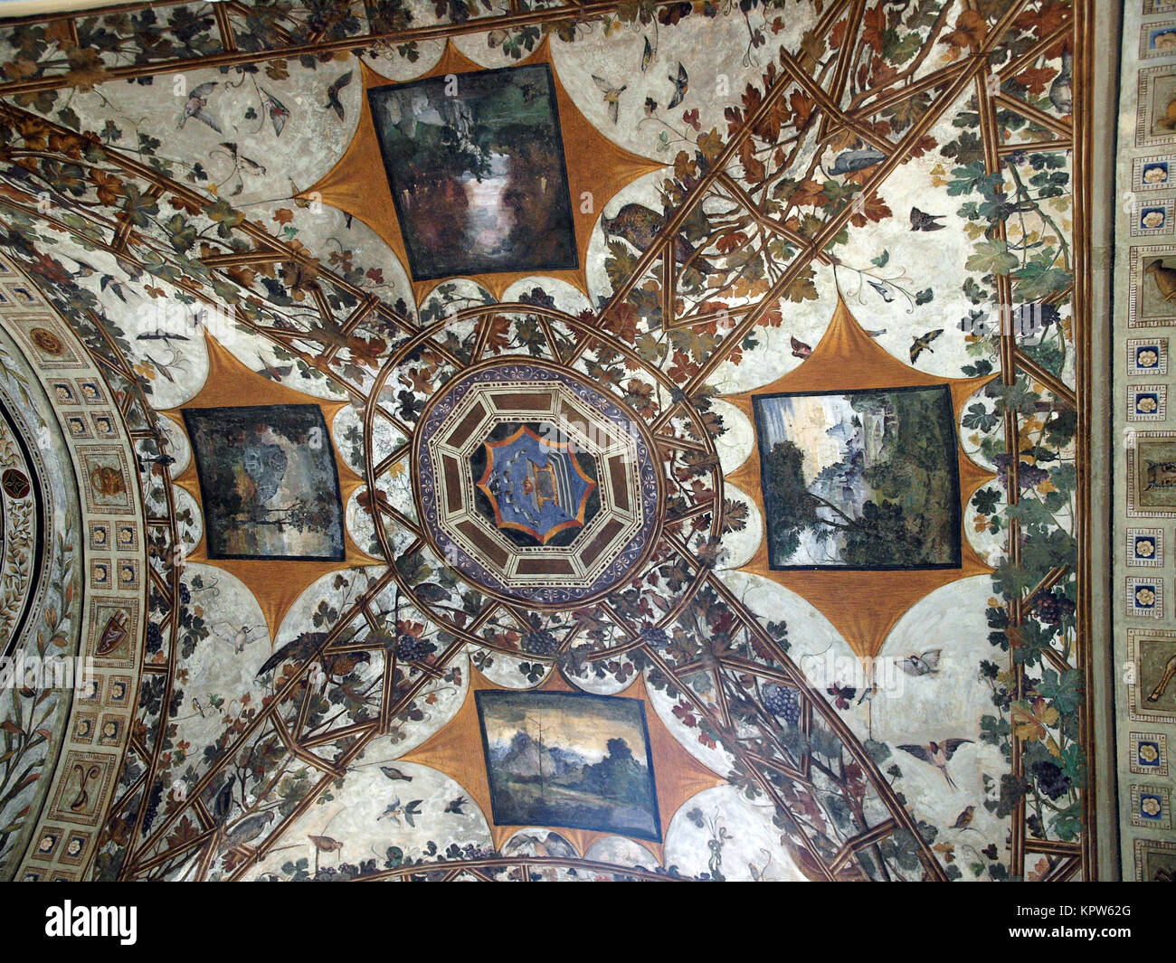 Siena - ceiling in arches of the Palazzo Chigi Saracini courtyard Stock ...