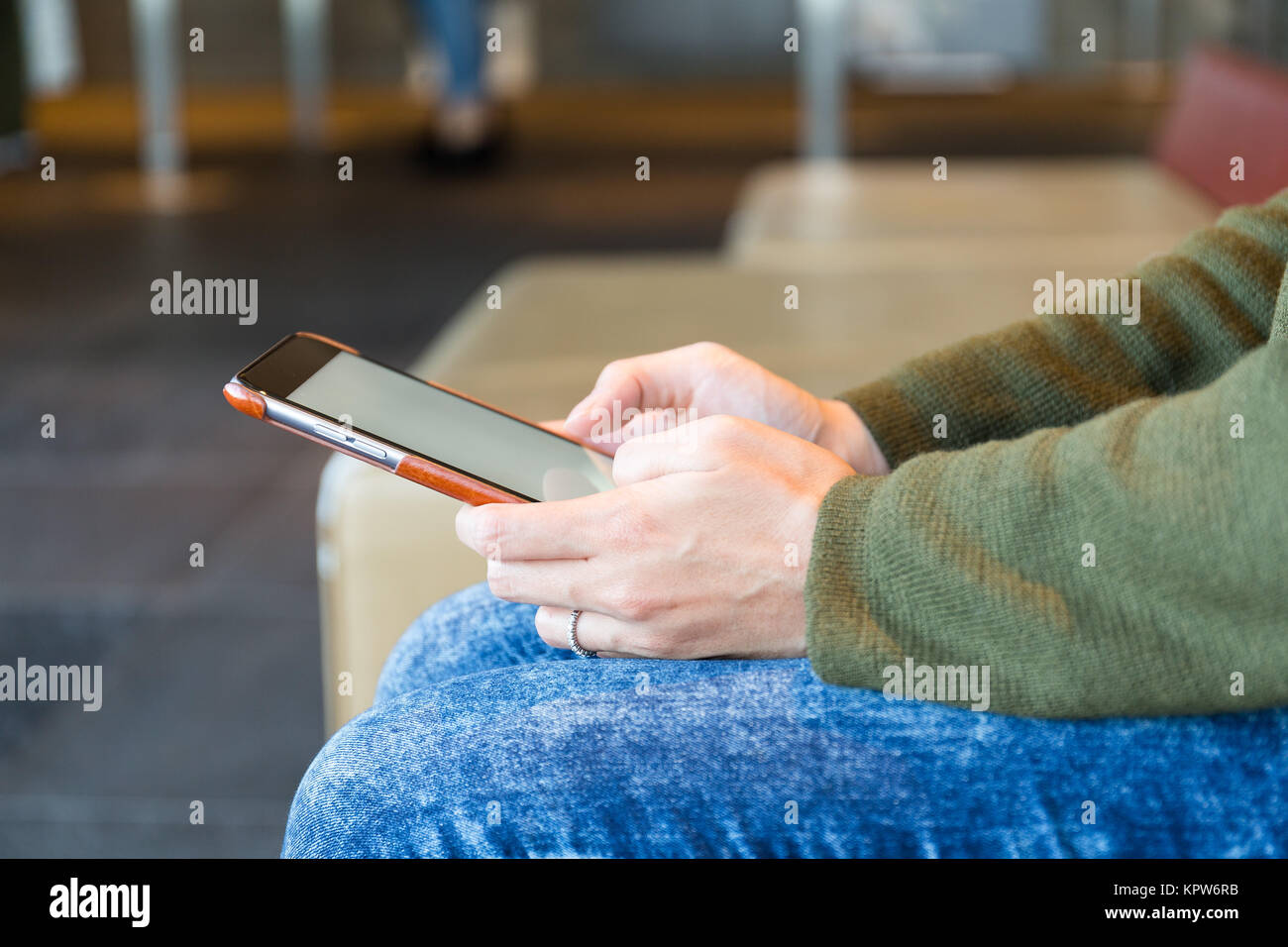 Woman touch on cellphone Stock Photo - Alamy