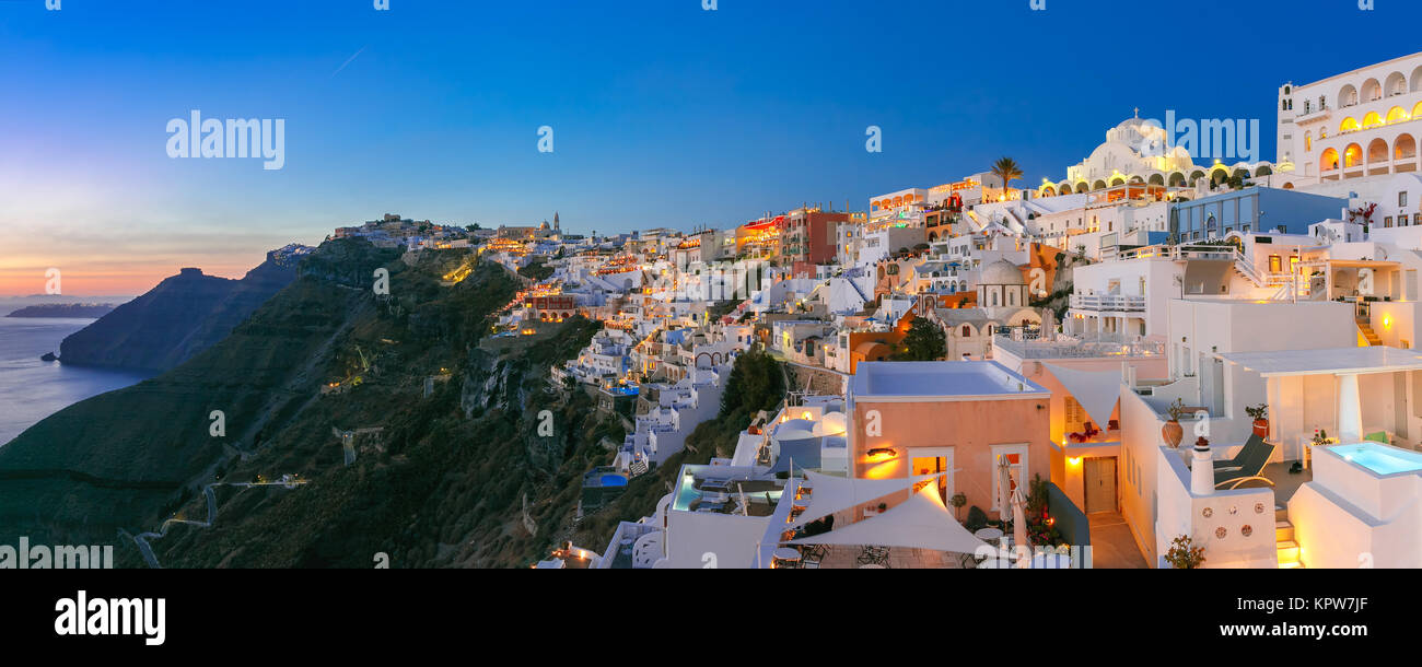 Panorama of Fira at sunset, Santorini, Greece Stock Photo - Alamy