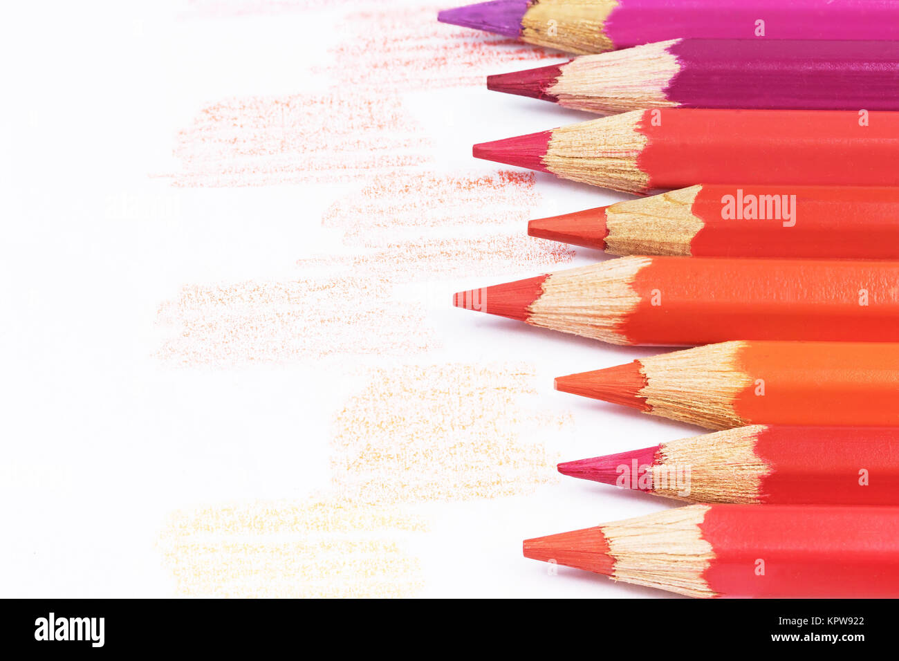 Red color crayons and drawn red samples Stock Photo - Alamy
