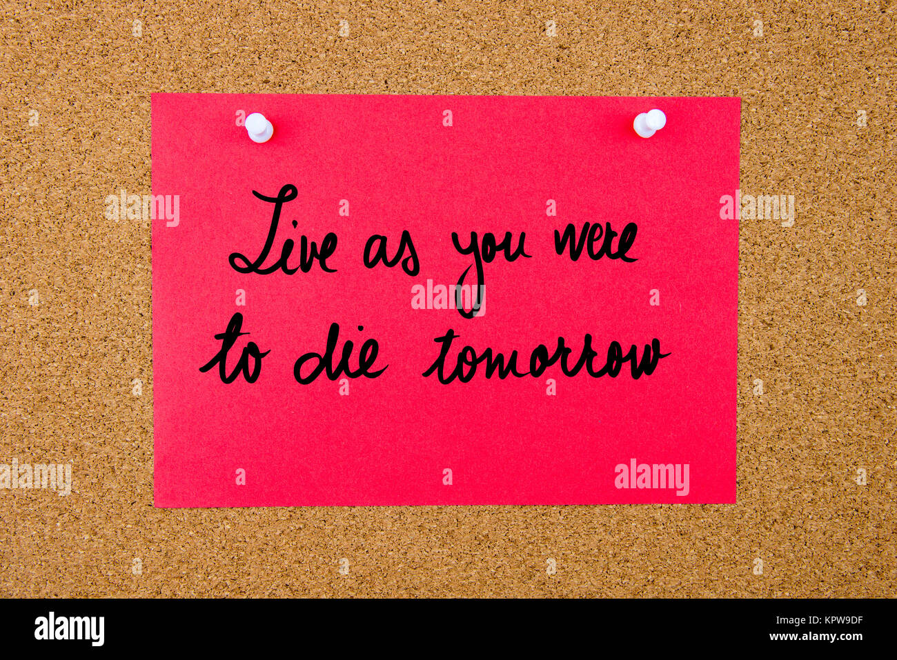 Red paper note with handwritten text on cork board Stock Photo - Alamy