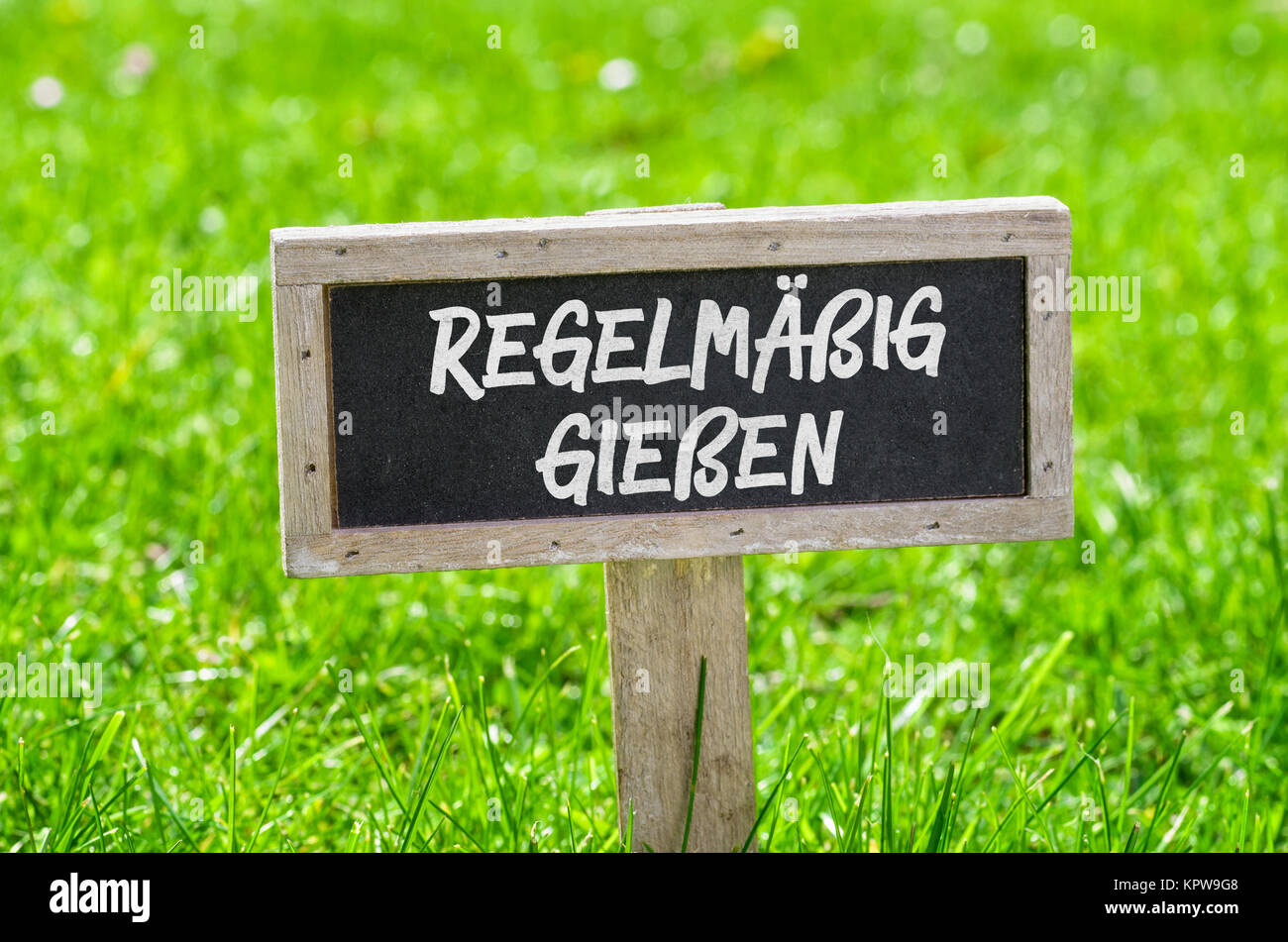 water regularly - sign in the lawn Stock Photo - Alamy