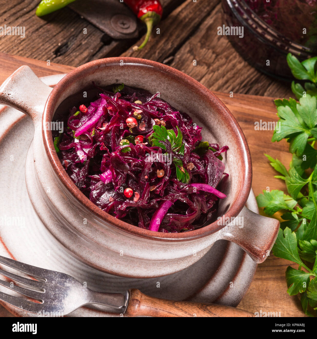 spicy red cabbage sauerkraut Stock Photo - Alamy
